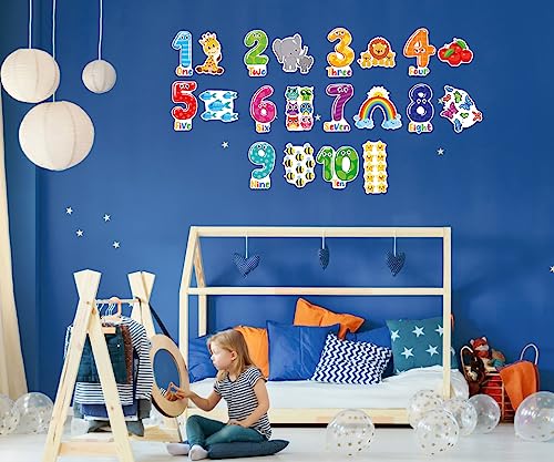 FLYAB Numbers Wall Stickers 5 Sheets Learning Educational Number Wall Decals Peel and Stick Animal Wall Decals Stickers for Kids Toddlers Classroom Playroom Daycare Nursery Bedroom Decorations