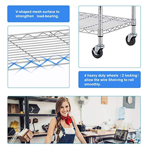 Tyyps Storage Metal Shelves Wire Shelf Organizer 6 Tier Wire Shelving Unit Heavy Duty Height Adjustable NSF Shelving Commercial Rolling Steel Rack 2100 Lbs Capacity with Wheels 82βX48βX18β,Chrome