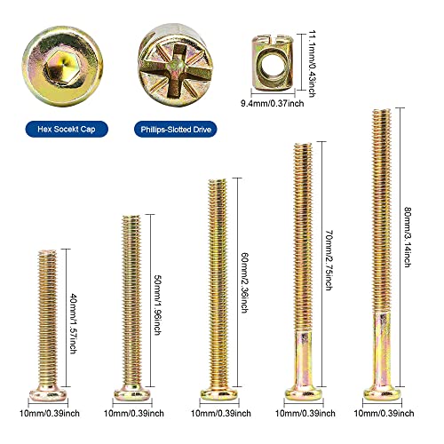 GDFYMI Crib Screws Replacement Set, Delta Crib Screws Hex Socket Cap Bolts Barrel Nut Baby Bed Hardware Replacement Kit Furniture Bolts (25-Set M6)