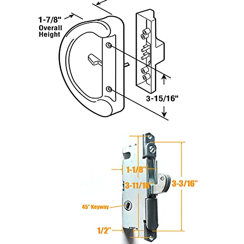 Sliding Patio Door Handle Set with Key Cylinder and Mortise Lock, Full Replacement Handle Lock Set Fits Door Thickness from 1-1/2" to 1-3/4",3-15/16” Screw Hole Spacing, Reversible Design(Non-Handed)