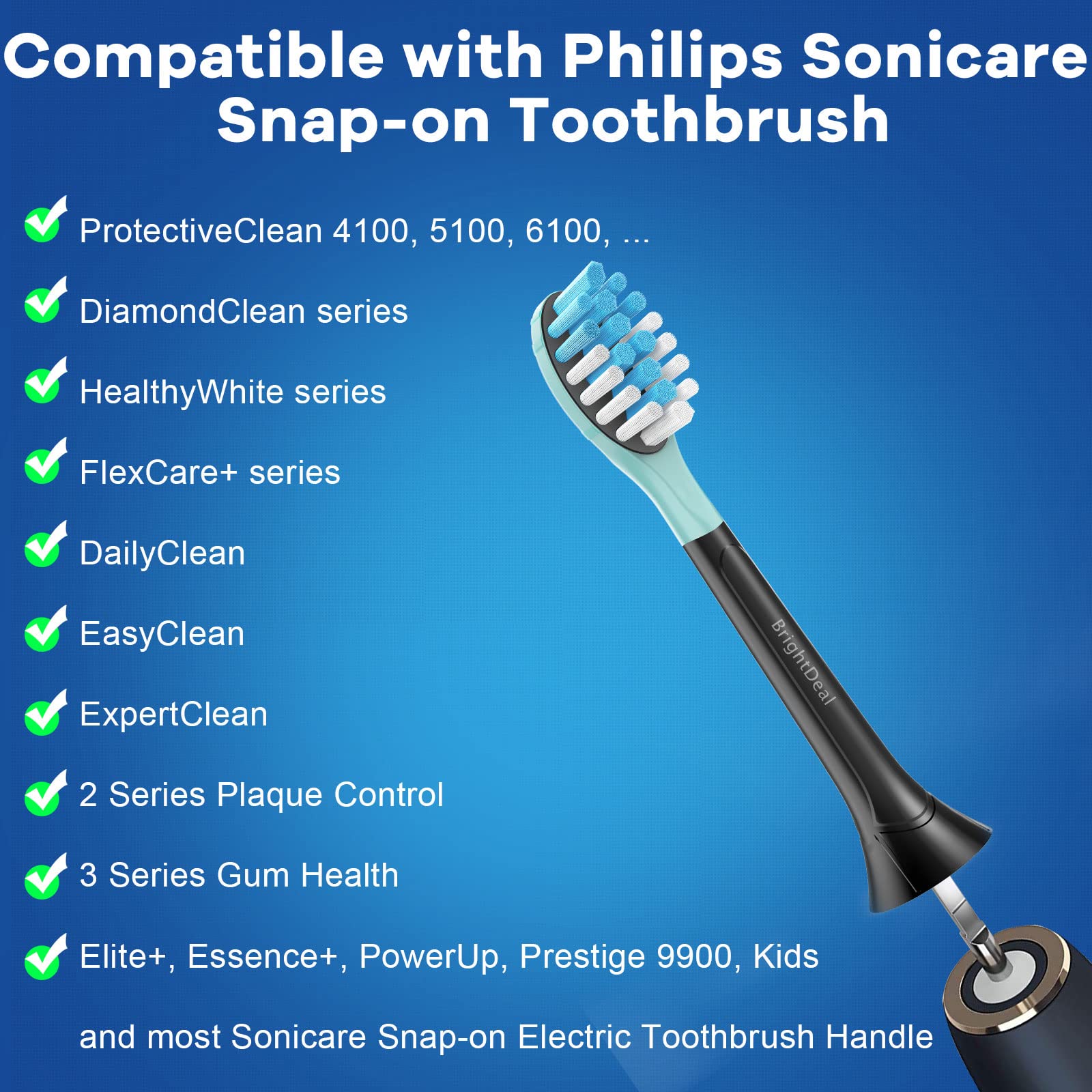 BrightDeal Replacement Heads for Philips Sonicare ProtectiveClean 4100 5100 6100 DiamondClean 9500 ExpertClean 7500 FlexCare HealthyWhite Electric Sonic Toothbrush C3 G3 W3 C2 G2 Brush, Black, 6 Pack