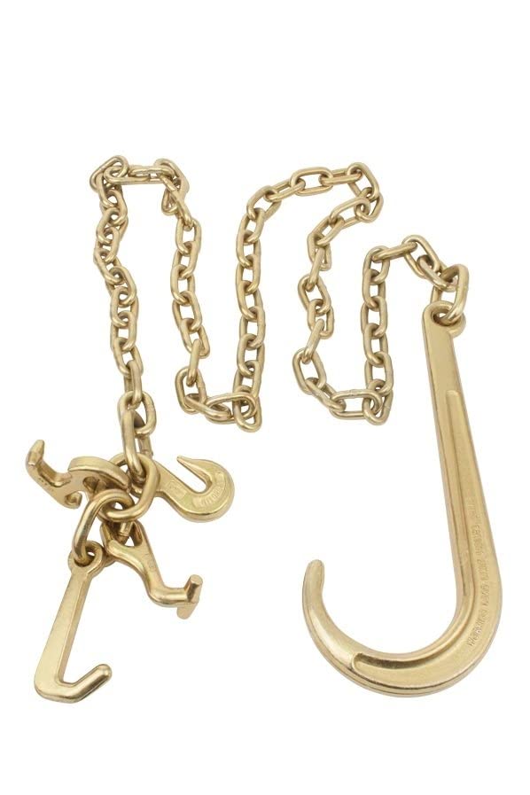 Mytee Products 5/16" x 6' Long Shank J Hook Tow Chain with RTJ Cluster & Grab Hook, 4700 lbs WLL - Heavy Duty Grade 70 Transport Tow Chain J Hook