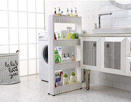 Slim Slide Out Pantry Storage Rack Mobile Shelving Unit Organizer 4 Large Baskets