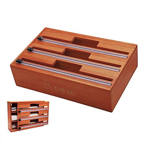 EVEKEI Foil and Plastic Wrap Organizer with Cutter, 3 in 1 Plastic Wrap Dispenser with Cutter, Aluminum Foil Organization and Storage, Saran Wrap Dispenser for Kitchen Wrap Organizer Fits 12" Roll