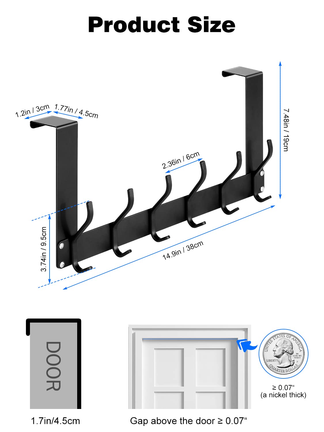AngLink Over The Door Hook - Folding Stainless Steel Hooks Hanger Heavy Duty Rack for Hanging Towel Coats Clothes Hats Bags Bathroom | Silvery
