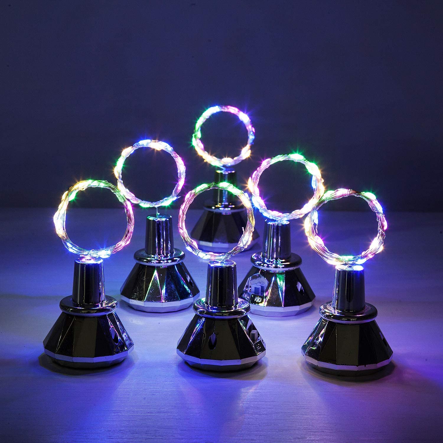 ANGMLN 10 Pack 9.8' 30 LED Battery Operated Fairy Lights Mini Copper Wire Firefly String Lights for DIY Home Solar Diamond Shaped Wine Bottle Cork Lights