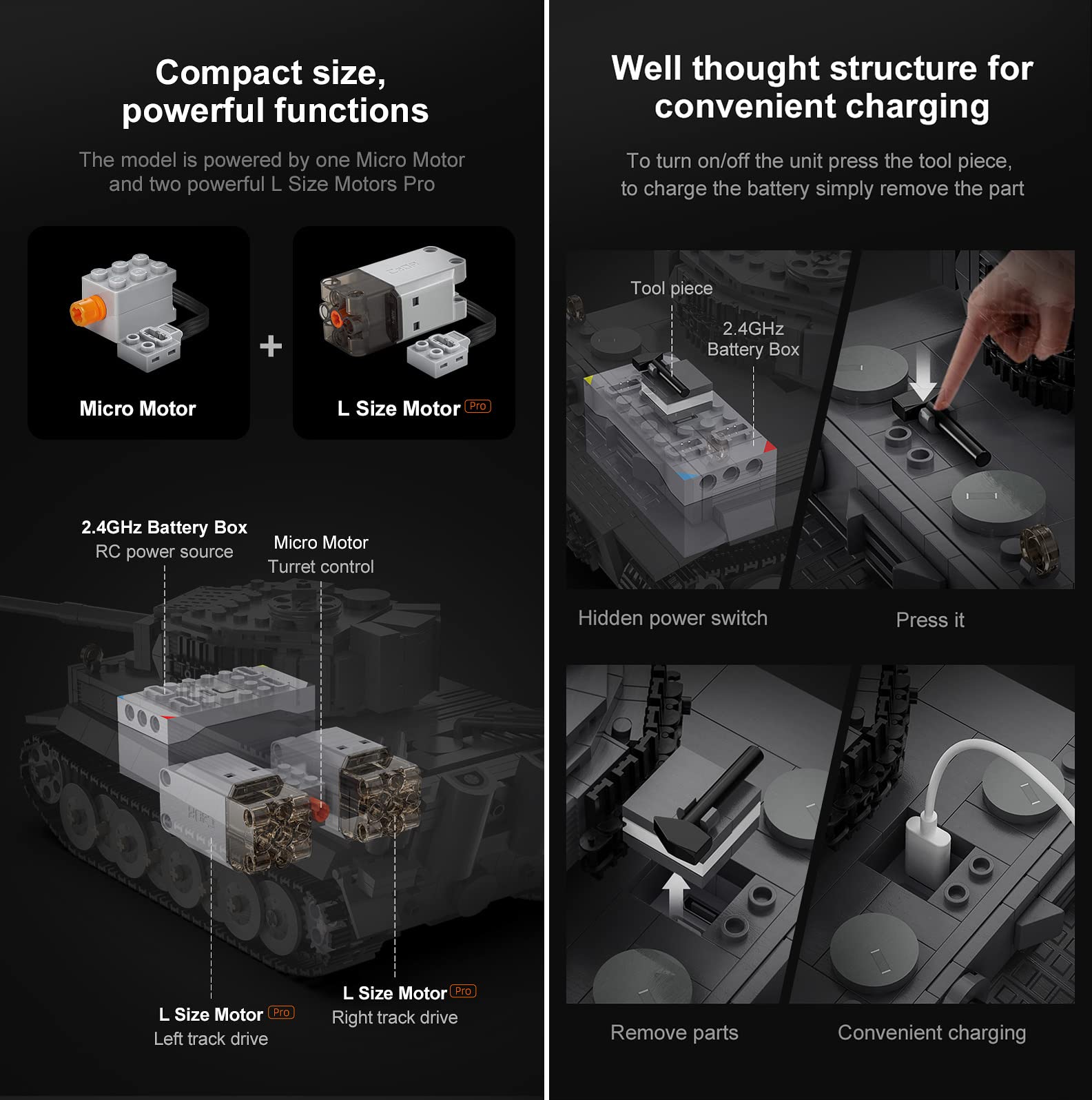 dOMOb Tiger WWII German Tank Building Kit – 2.4G Remote Control Battle Army Build Set – 1:35 RC Tank Model – CaDA Bricks Toy for 14+ Kids & Adults – 925 Building Blocks – for Boys, Hobbyist, Collector