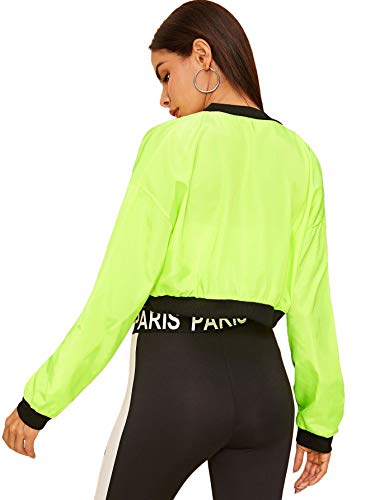 Floerns Women's Long Sleeve Lightweight Crop Bomber Jacket B Neon Green L