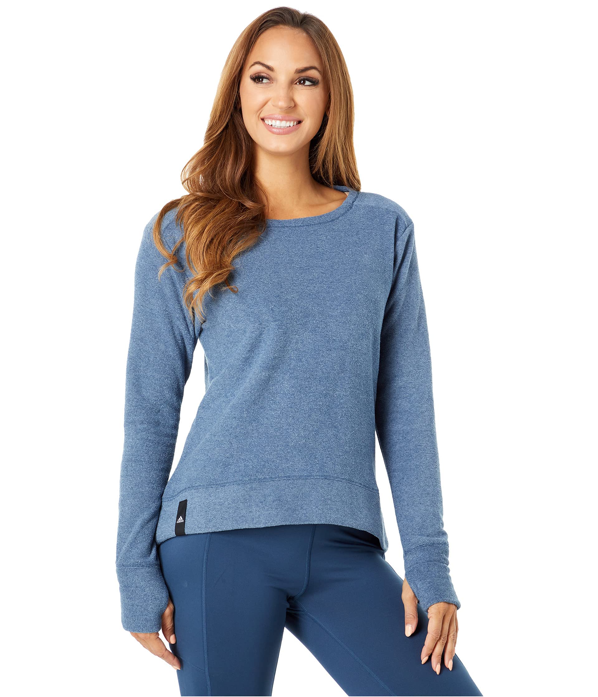 adidas Women's Standard Heathered Fleece Primegreen Crew Sweatshirt, Navy, Medium