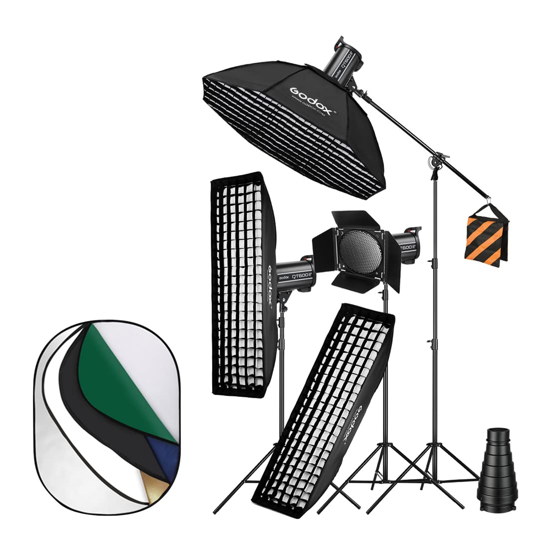 Godox 3 Pack QT600II 1800Ws 2.4G TTL Speedlite Studio Flash Strobe Light Bowens Mount Kit,GN76 1/8000s HHS,Recycle in 0.05-0.9 Sec for Studio Shooting, Location and Portrait Photography