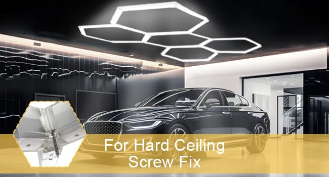 Brivulgent Larger Hexagon Led Lights for Garage Plug in 14 Grid Car Detailing 14 Hex Kit W Border Ceiling Hanging Barber Shop Electric Honeycomb Lighting (25 Pack Kit (8β x 5.5β))