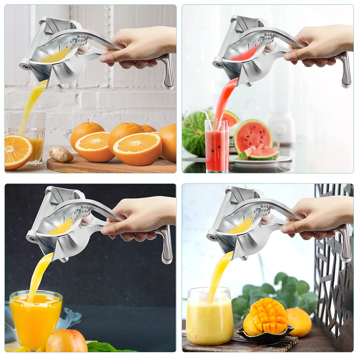 ALEEHAI Lemon Squeezer Citrus Juicer Hand Press Heavy Duty Manual Squeeze, Aluminium Alloy Manual Fruit Juicer Extractor Tool for Pressing Lemons, Oranges, Pomegranates and Limes - Silver