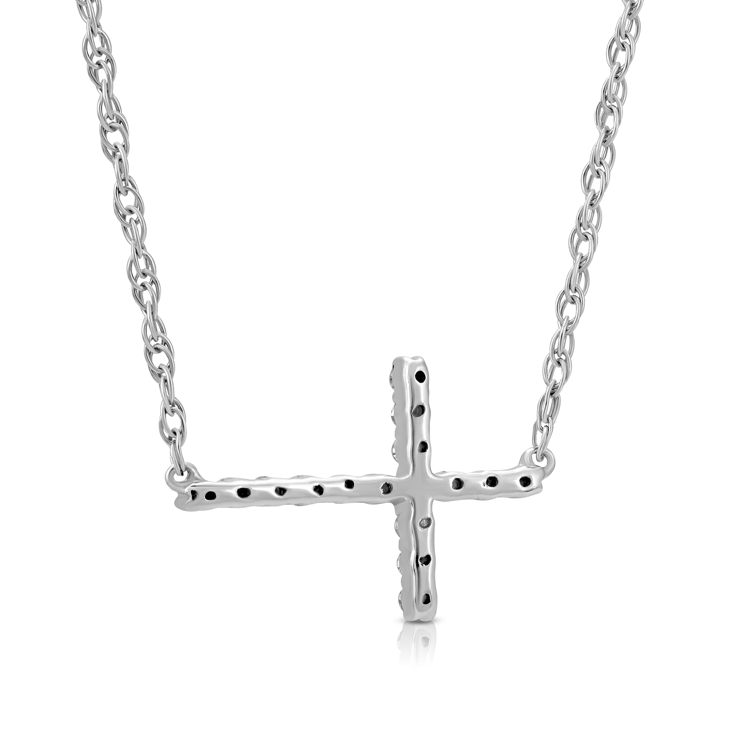 ARAIYA FINE JEWELRY 925 Sterling Silver Round-shape Diamond Sideways Cross Pendant Necklace (1/10 cttw, I-J Color, I2-I3 Clarity), 18"