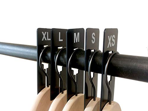 NAHANCO QSDBWKIT2, Black Rectangular Clothing Size Dividers with White Print for XS-XL, Kit of 25 (5 Sizes of 5 Each)