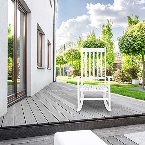 VINGLI Wood Rocking Chairs Relaxing Rocker Real Wood High Back Seat for Deck, Garden, Backyard, Porch, Indoor or Outdoor Use, White