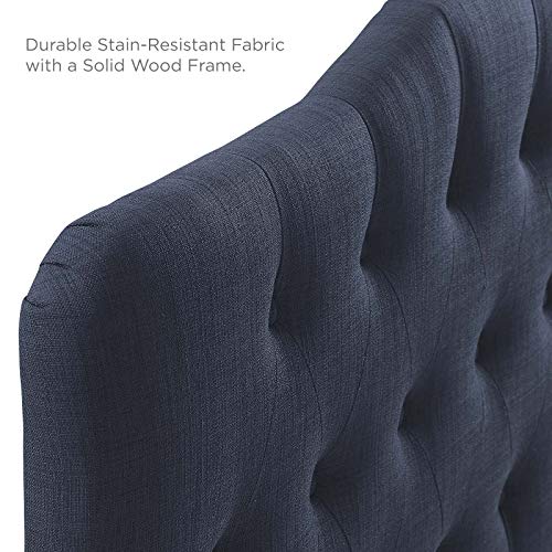 Modway Annabel Tufted Button Linen Fabric Upholstered Queen Headboard in Navy