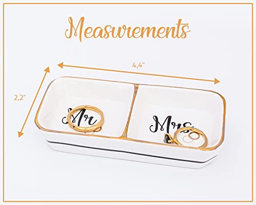 Verre Esprit Ring Dish Engagement - Mr And Mrs Ring Dish - Ceramic Couples Ring Holder - Trinket Dish for Newly Weds, Wedding Ring Holder - Wedding Trinket Tray
