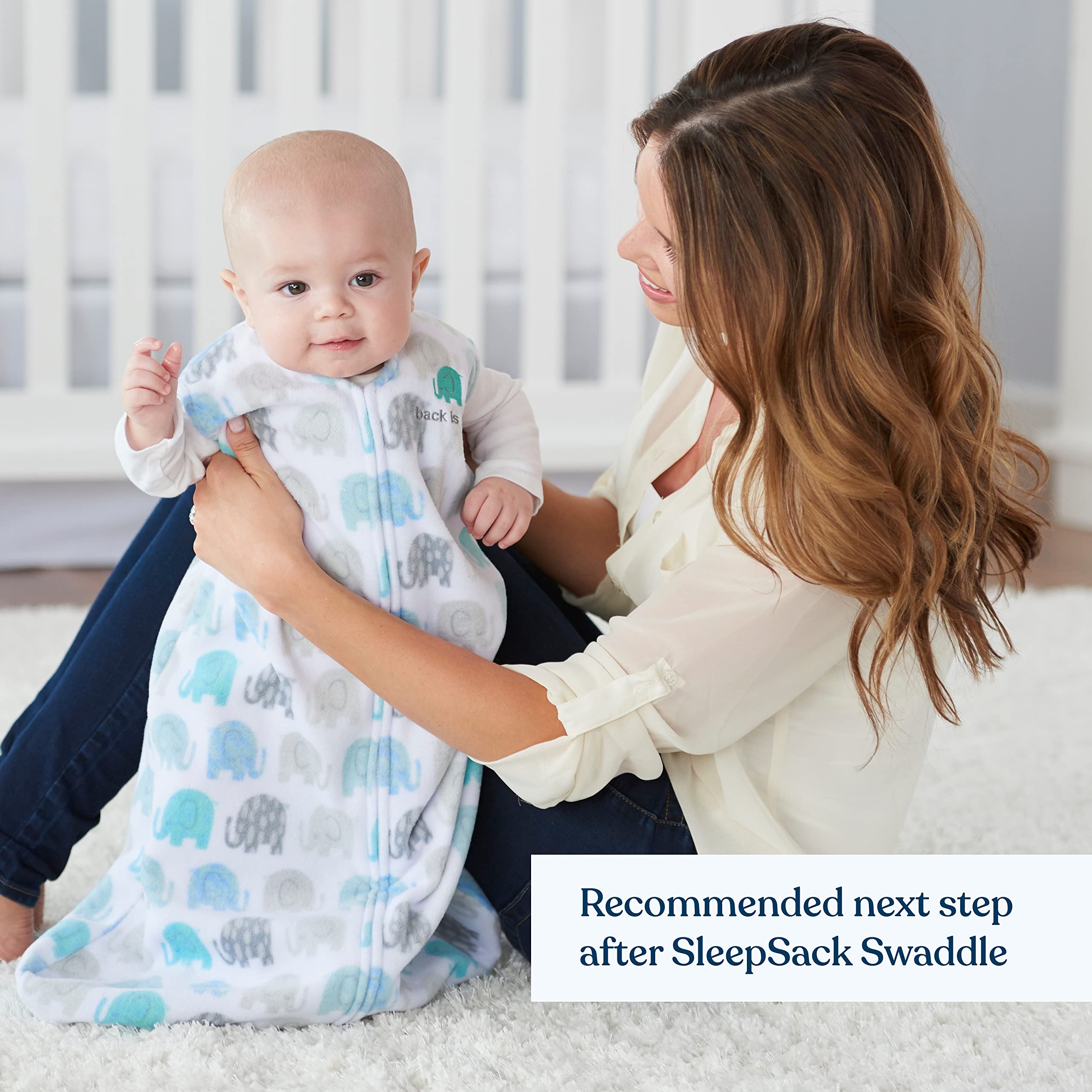 HALO SleepSack, Micro-Fleece Wearable Blanket, Swaddle Transition Sleeping Bag, TOG 1.0, Elephant Texture, Small, 0-6 Months