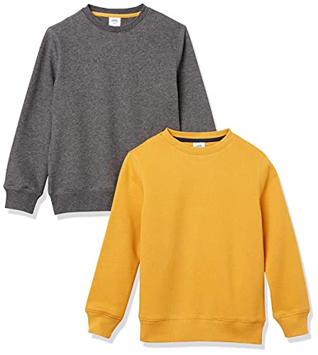 Amazon Essentials Toddler Boys' Fleece Crew-Neck Sweatshirts, Pack of 2, Grey/Charcoal Heather/Golden Yellow, 4T
