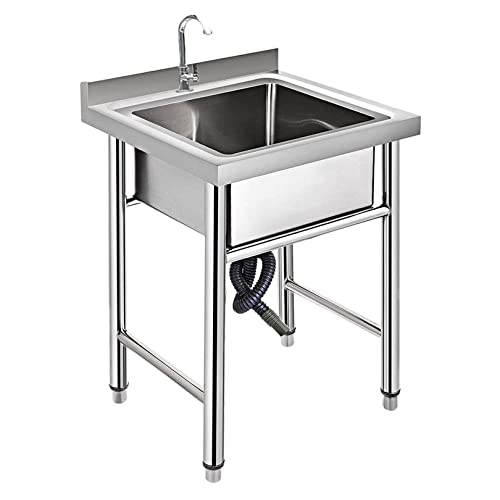 ALEEJA Freestanding Sink Set, Single Bowl Stainless Steel Prep Utility Kitchen Sink with Faucet, Hand Basin for Restaurant, Laundry, Garage, Workstation