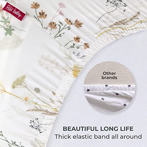 Pobibaby - 2 Pack Premium Bassinet Sheets for Standard Bassinets - Ultra-Soft Jersey Knit, Stylish Floral Pattern, Safe and Snug for Baby (Wildflower)