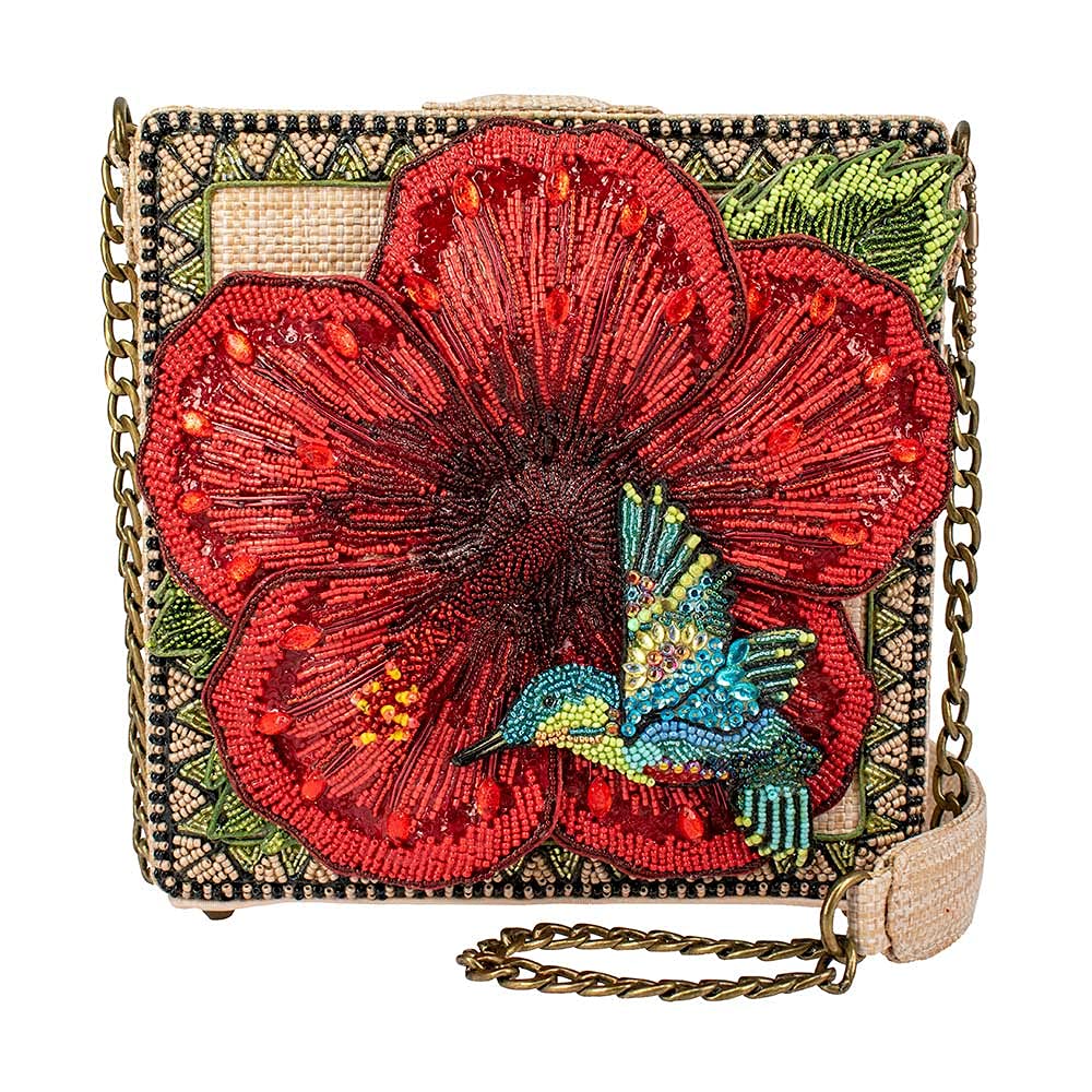 Mary Frances Meet Me in The Tropics Beaded Hibiscus Crossbody Handbag, Multi