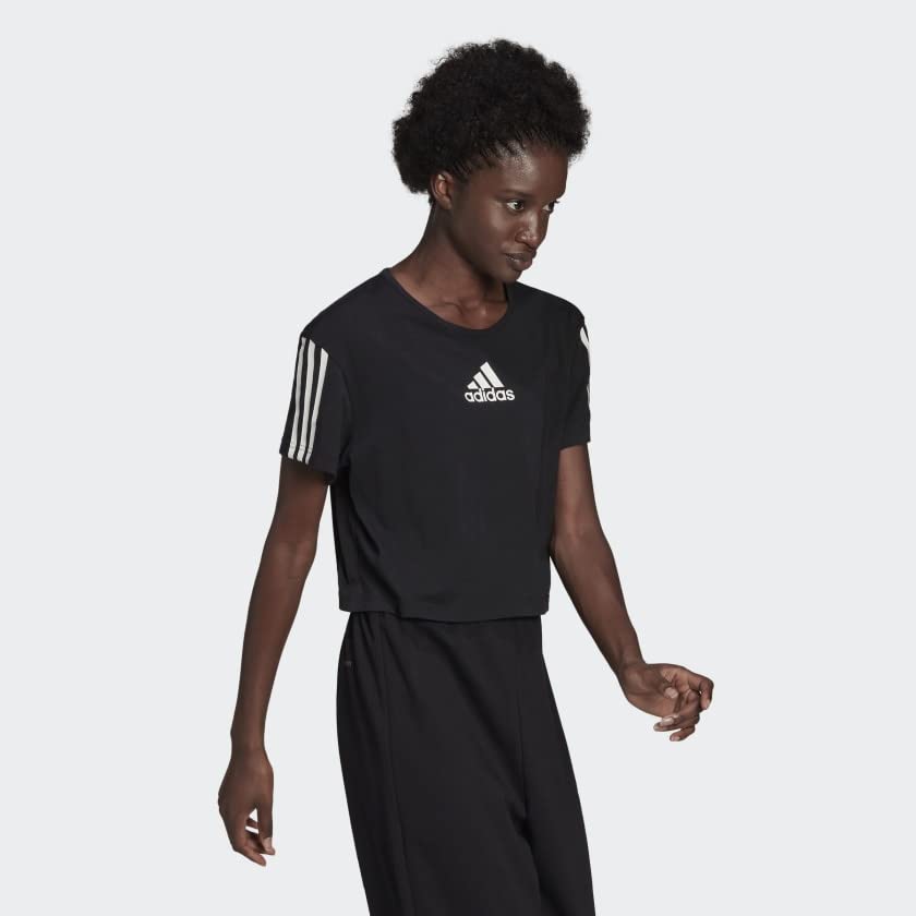 adidas Women's Cotton-Touch Cropped Sport Tee, Black, Small