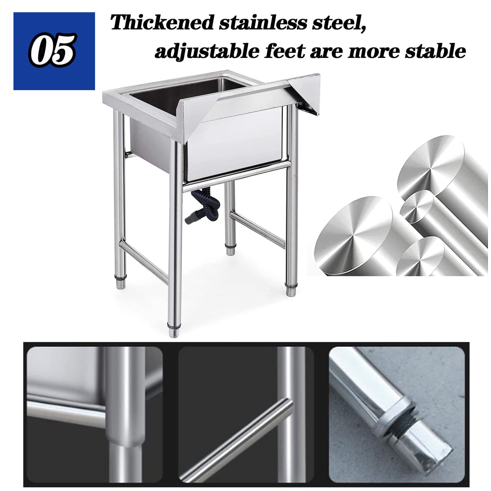 ALEEJA Stainless Steel Kitchen Sink, 1 Compartment Free Standing Utility Sink with Faucet, Single Bowl Sink Unit Wash Basin for Restaurant, Laundry, Garage