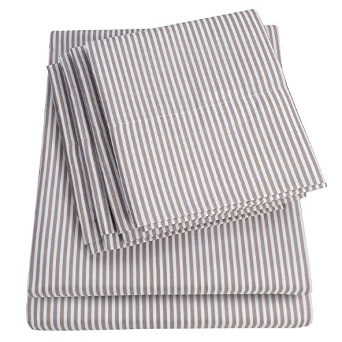 Queen Sheets Stripe Grey - 6 Piece 1500 Supreme Collection Fine Brushed Microfiber Deep Pocket Queen Sheet Set Bedding - 2 Extra Pillow Cases, Great Value, Queen, Classic Stripe Gray