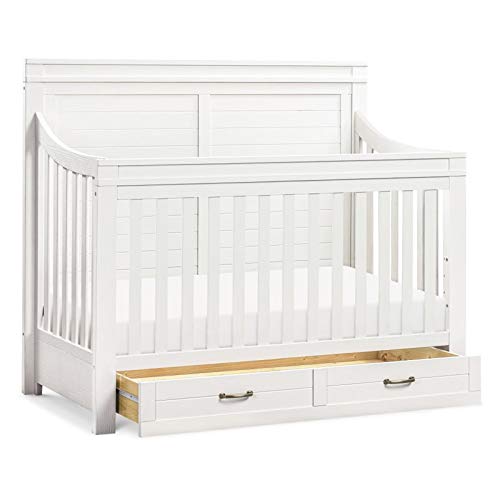NAMESAKE Wesley Farmhouse 4-in-1 Convertible Storage Crib in Heirloom White, Greenguard Gold Certified