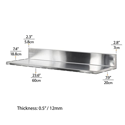 Wallniture Plat Stainless Steel Wall Shelf Heavy Duty Restaurant Bar Cafe & Home Kitchen Organization and Storage Shelf Set of 2 23.60" Silver