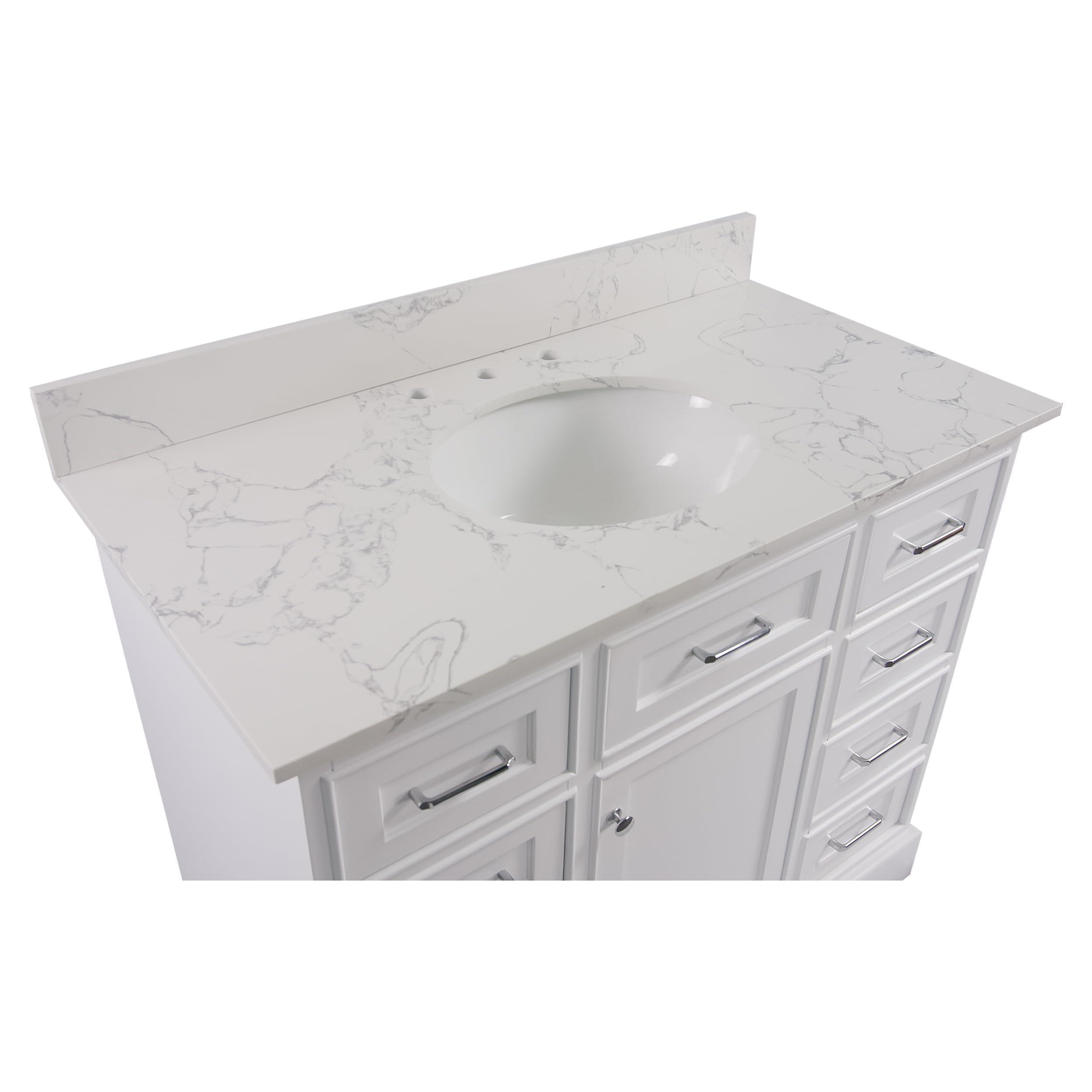 Aria 42-inch Bathroom Vanity (Engineered Marble/White): Includes White Cabinet with Engineered Marble Countertop and White Ceramic Sink