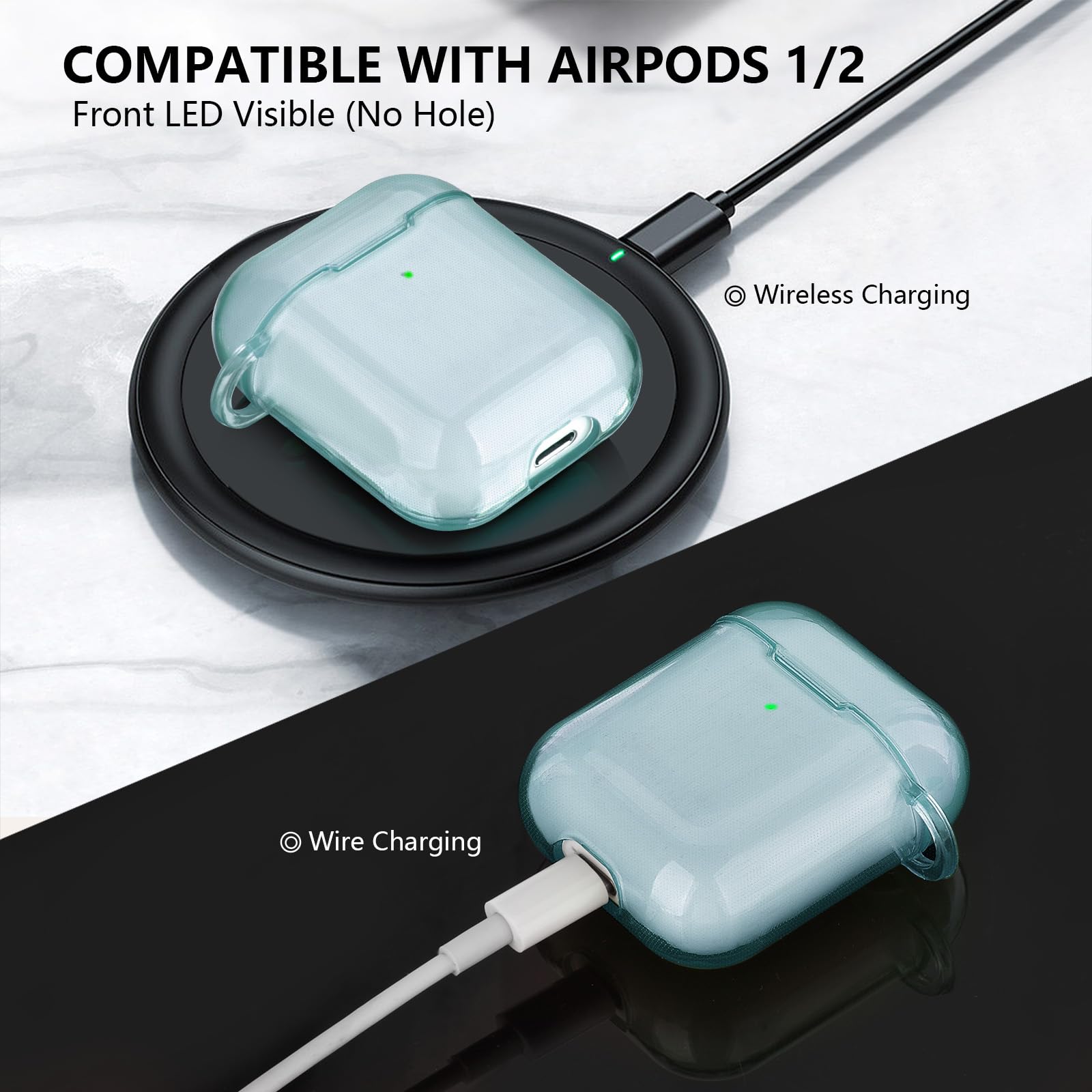 AIRSPO Airpods Case Cover, Airpod Case 2nd Generation Clear Soft TPU Protective Cover Compatible with Apple AirPods 1/2 Wireless Charging Case with Keychain (Clear Green)