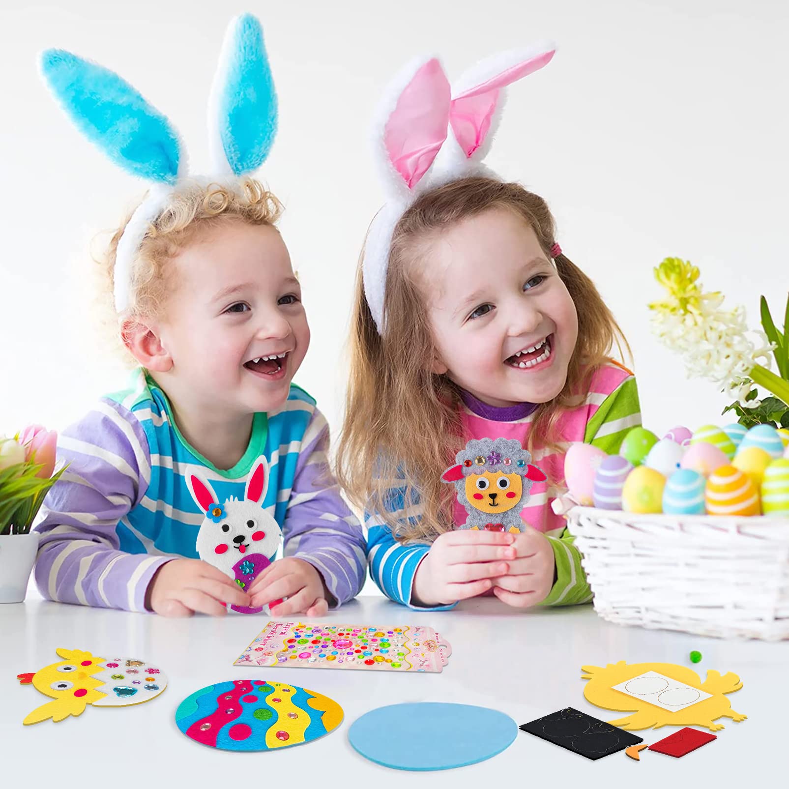 mengooo Easter Craft Kits for Kids,6 Pieces DIY Rabbit Felt Craft Ornaments,Easter Spring Party Decorations,Felt for Kids Wall,DIY Decals Art Ornaments Gift for Kids Window Scrapbook