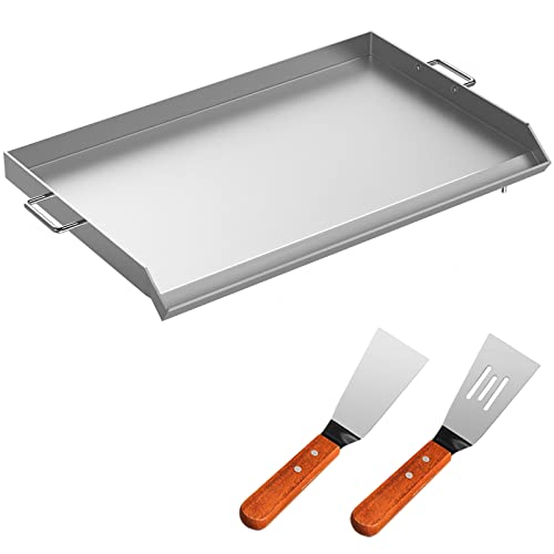VEVOR Stainless Steel Griddle,32" X 17" Universal Flat Top Rectangular Plate, BBQ Charcoal/Gas Grill with 2 Handles and Grease Groove with Holeļ¼Grills for Camping, Tailgating and Parties