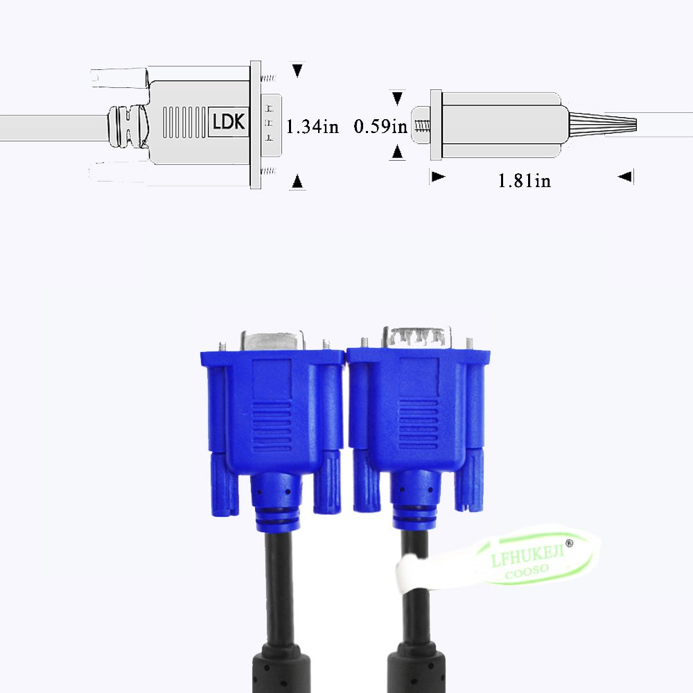 LFHUKEJI VGA, VGA-VGA Standard 15-Pin VGA Male to VGA Male Cable, 4.8Ft(3+5)