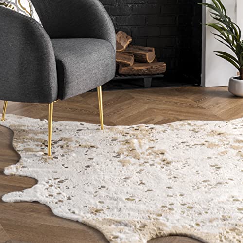 nuLOOM Iraida Contemporary Faux Cowhide Area Rug, 5' x 6' 7", Off-white