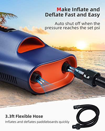 Abahub 22PSI SUP Electric Air Pump, Auto-Off Inflation & Deflation, Portable High Pressure Pump, 12 DV Car Connector for Inflatable Stand Up Paddle Boards, Kayaks, Boats