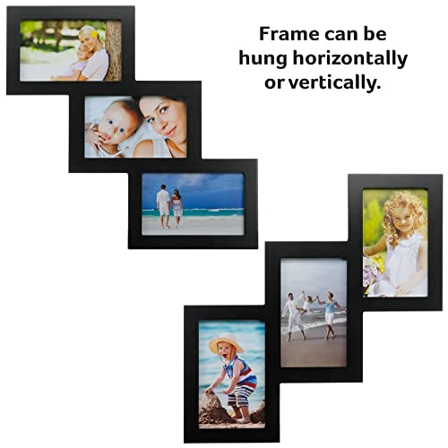 EXCELLO GLOBAL PRODUCTS Diagonal Collage Frame Holds Three 4x6 Photos: Ready to Hang Modern, Barnwood, Farmhouse, Beach House Wood Picture Frame (Black)