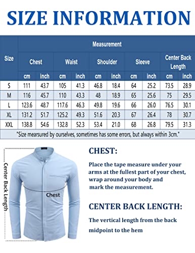 COOFANDY Men Beach Shirts Long Sleeve Linen Button Down Mandarin Collar Vacation Shirts Sky Blue