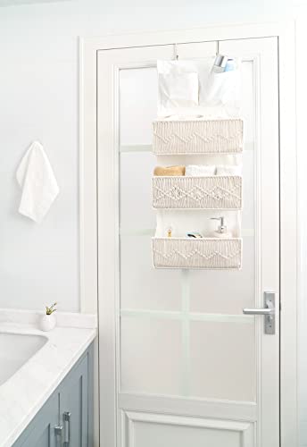 Mkono Macrame Bedside Caddy and Over The Door Organizer Boho Decor Storage for Nursery, Bedroom, Closet, Bathroom, Dorm, Set of 2