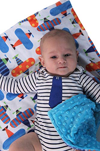 Snuggle Stuffs Unisex Baby Reversible Minky Dot Stroller Blanket (Choose Color) (Airplane/Turquoise)