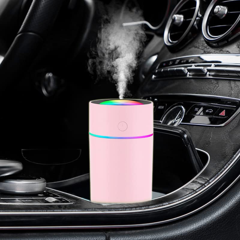 SPOLI Mini Humidifier for Bedroom,USB Portable Humidifier,320ml Water Tank,Suitable for Cars,Offices,Bedrooms, etc, 2 Mist Modes,Automatic Shut-Off,Nano Mist,Super Quiet. (Pink)