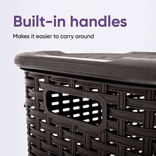 Superio Laundry Hamper Basket With Easy Open Lid 60 Liter Brown, Large Wicker Hamper, Dirty Cloths Storage With Two Cutout Handles, Laundry Room Bin 1.70 Bushel