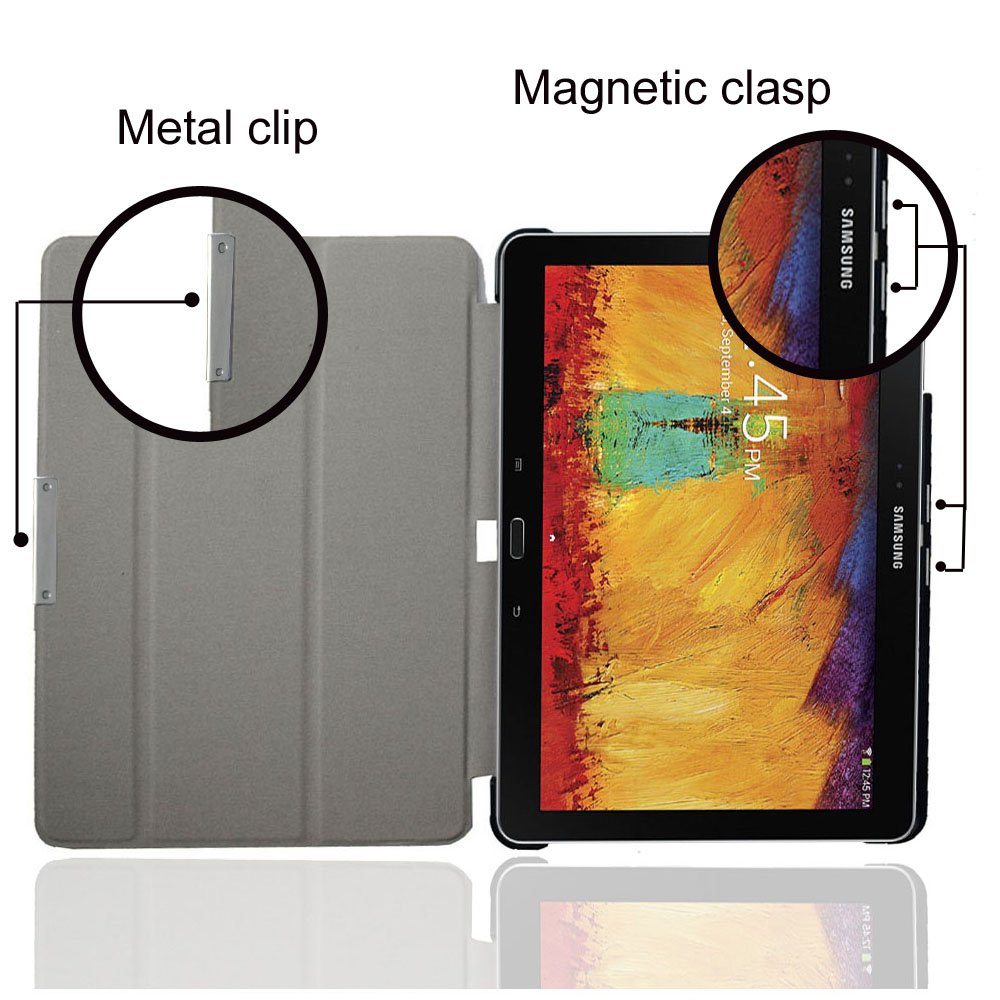 Kuesn SM-P600 P601 P605 Smart Stand Cover Case for Samsung Galaxy Note 10.1 (2014 Edition) Ultra Slim Flip Folio Pu Leather Case Pouch with Magnetic Auto Slepp&Awake up (Black)