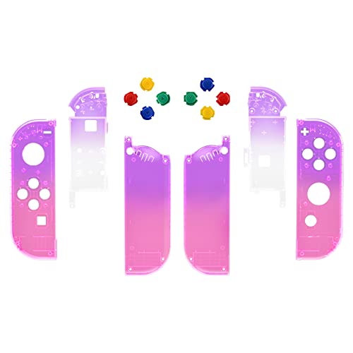 eXtremeRate Clear Purple Rose Red Joycon Handheld Controller Housing with Colorful Buttons, DIY Replacement Shell Case for Nintendo Switch & Switch OLED Model Joy-Con – Joycon and Console NOT Included