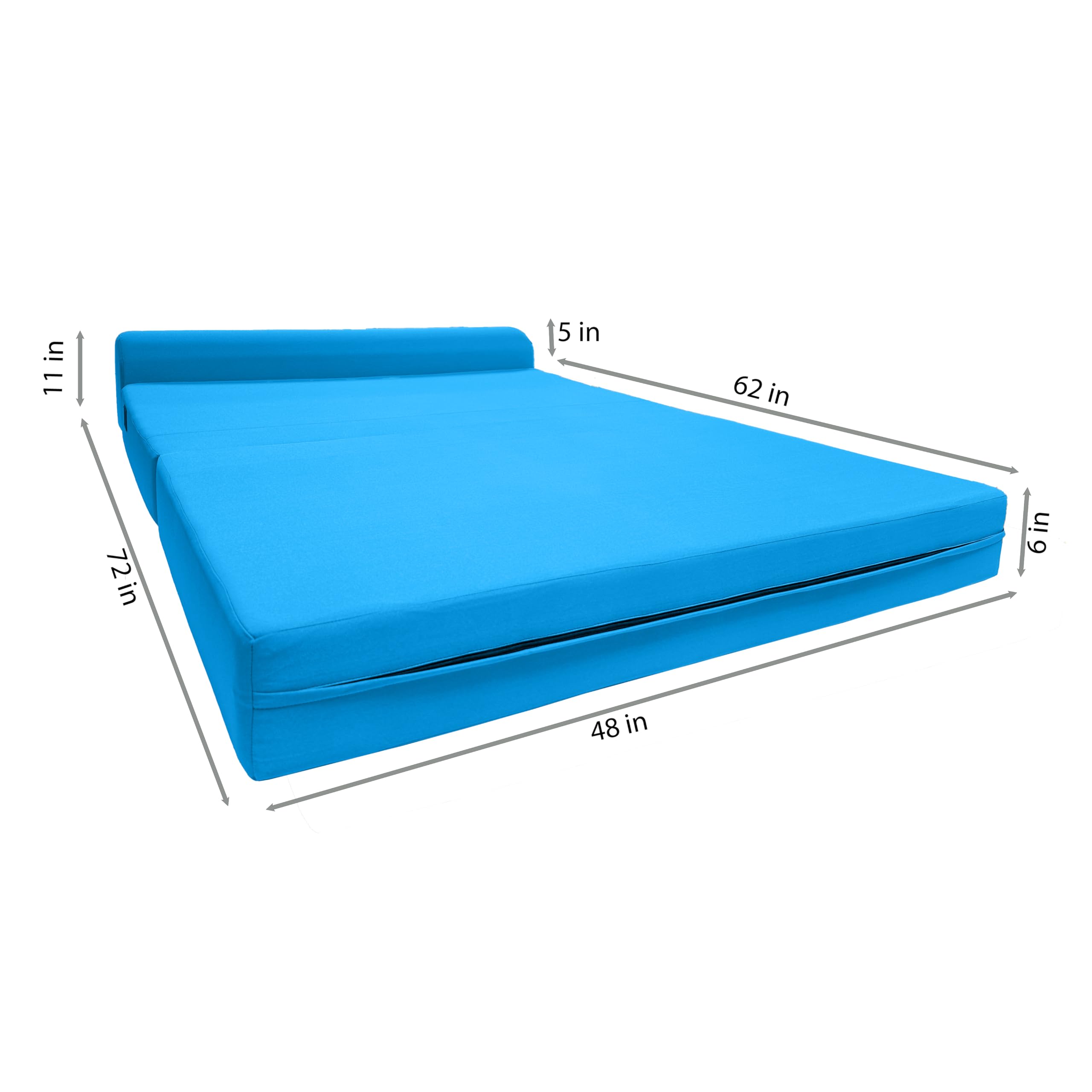 D&D Futon Furniture Sleeper Chair Folding Foam Bed, Studio Guest Sofa Mattress, 72 x 48 x 6 in Thick, Turquoise