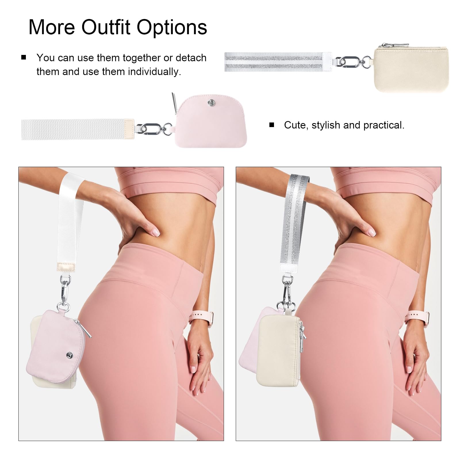 Babysun Zip Around Dual Pouch Wristlet Portable Wristlet Wallet Detachable Coin Purse Pouch for Women (Acripot+Pink)
