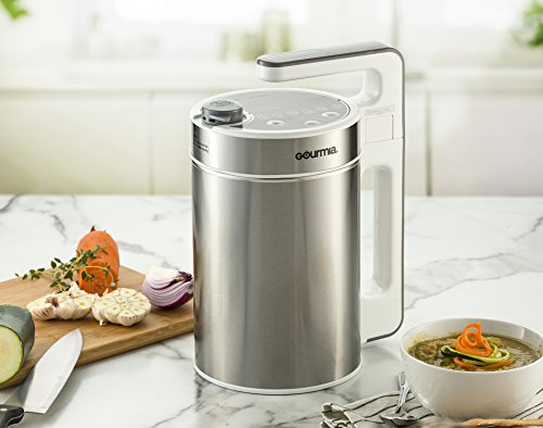 Gourmia GSM1450 Automatic Soup Maker - 6 in 1 Hot or Cold Soup Maker Plus Soy Milk, Rice, Porridge & More - 4 Blades, Cool Touch, Durable Stainless Steel with Free Recipe Book