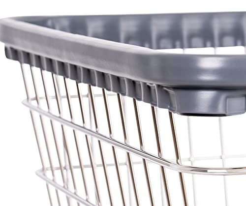 R&B Wire™ 100E58 Heavy Duty Wire Laundry Cart with Double Pole Rack, 2.5 Bushel, Chrome